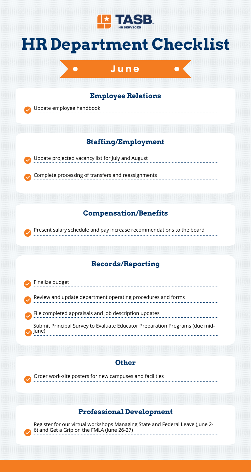 HR Department Checklist for June | TASB